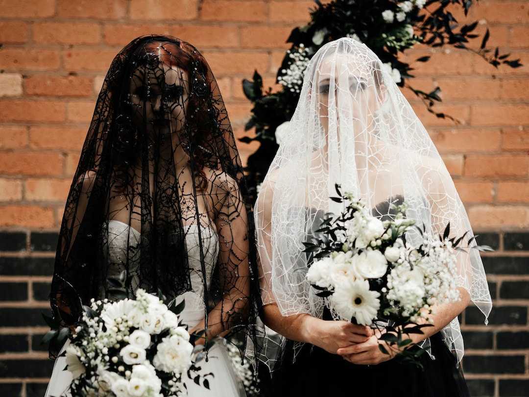 Cobwebs & Crystals Gothic Spiderweb Wedding Fingertip Veil in White or ...