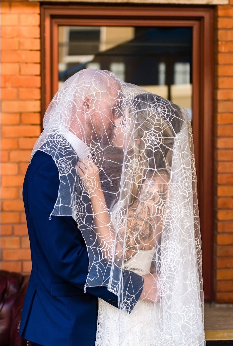 Cobwebs & Crystals Gothic Spiderweb Wedding Fingertip Veil in White or ...