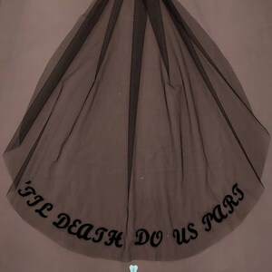 Til Death Do Us Part Glittering Black Embroidered Fingertip Veil - Etsy