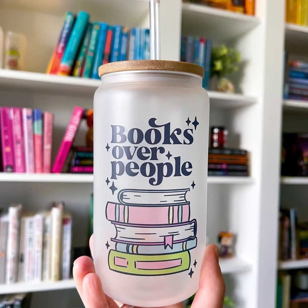 Books Over People Frosted Can Glass | Bookish Beer Glass Can | Iced ...