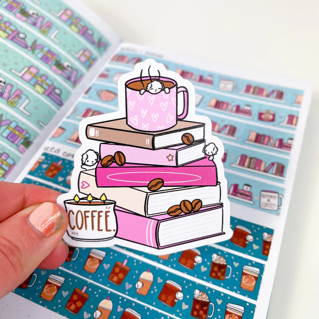 Coffee Book Stack Vinyl Decal Sticker | Bookish Stickers | Reading ...