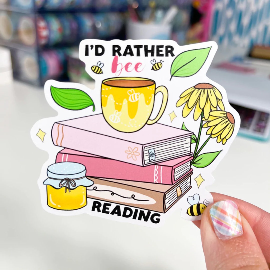 Rather Bee Reading Book Stack Vinyl Decal Sticker | Bookish Stickers ...