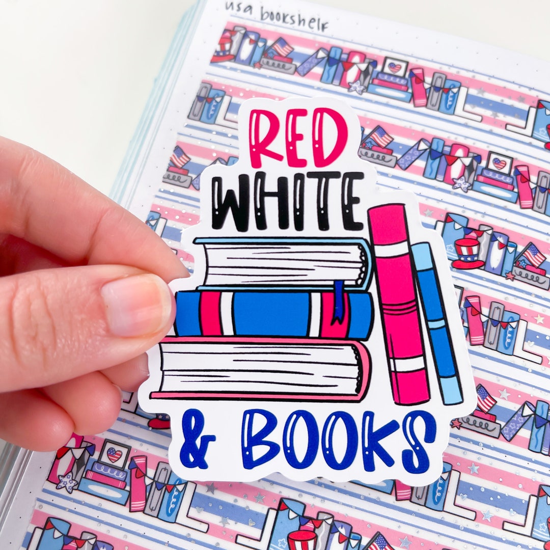 Red White & Books Book Stack Vinyl Decal Sticker | Bookish Stickers ...