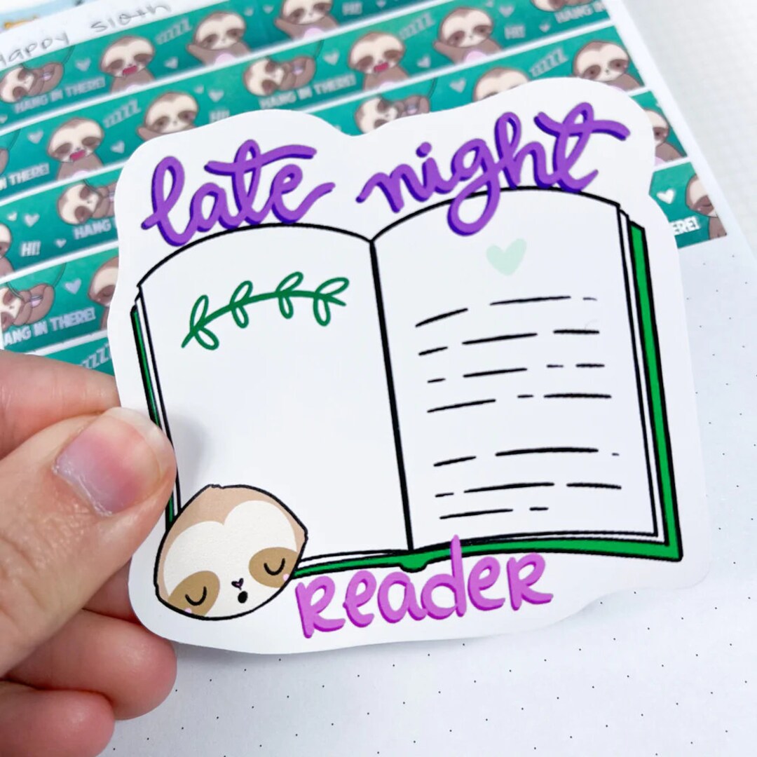 Late Night Reader Sloth Vinyl Decal Sticker | Bookish Stickers ...
