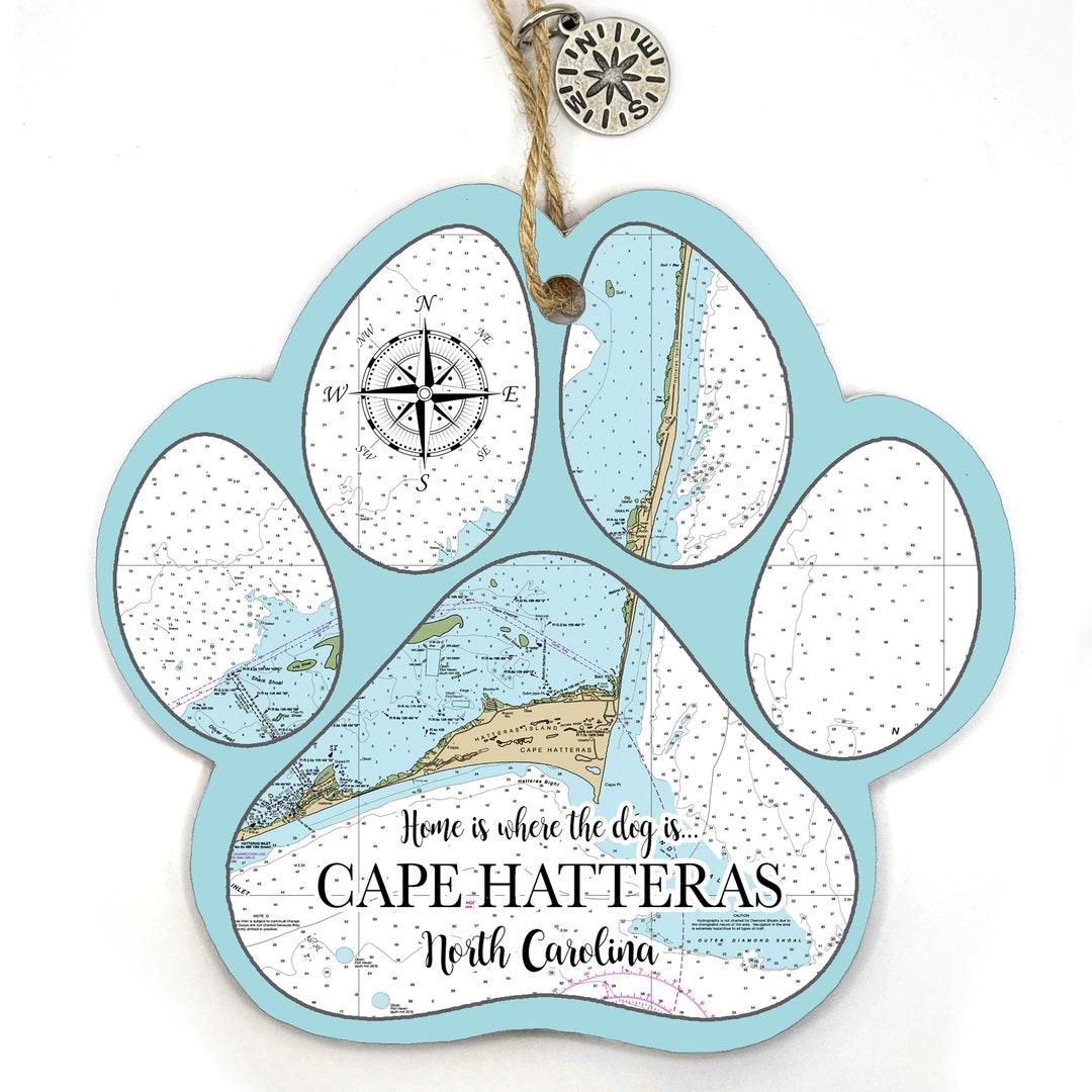 Cape Hatteras, NC Paw Print Shaped Wood Map Ornament - Etsy