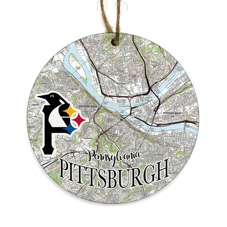 Pittsburgh, PA Circle Shaped Wood Map Ornaments - Etsy
