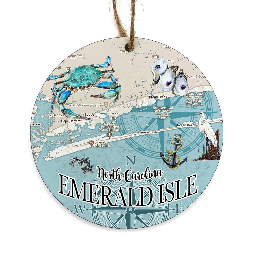 Emerald Isle, NC Circle Shaped Wood Map Ornament - Etsy