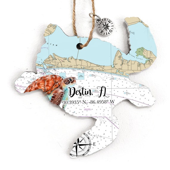 Destin FL Turtle Shaped Wood Map Ornament Multiple Shape - Etsy
