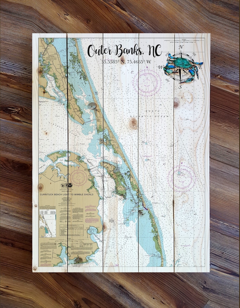 Outer Banks NC Wood Wall Hanging Maps | Etsy
