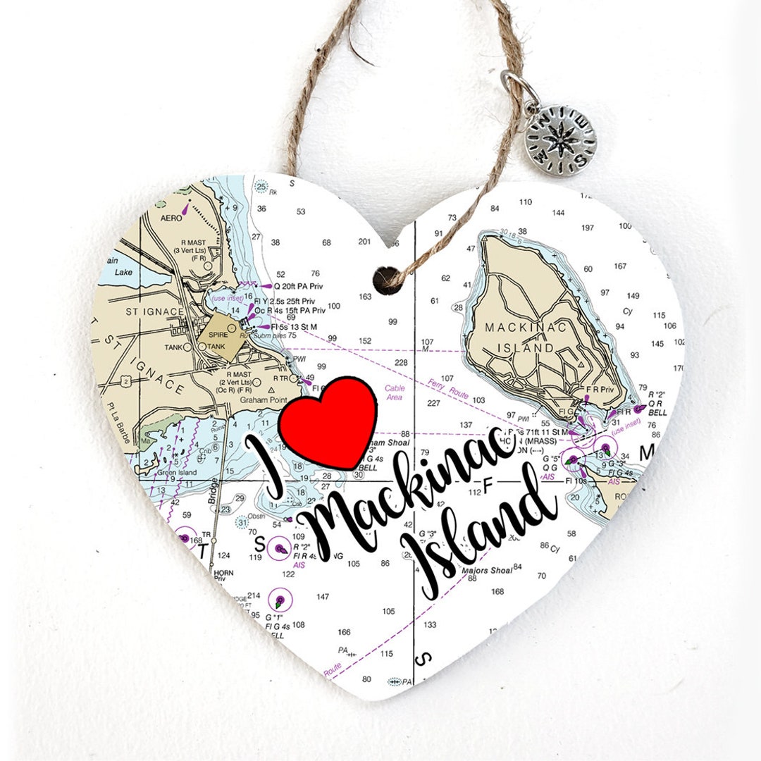 Mackinac Island, MI Heart Map Ornament - Etsy