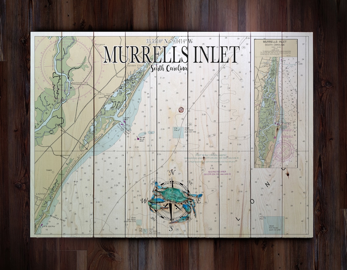 Wood Murrells Inlet SC Map With Art Options - Etsy