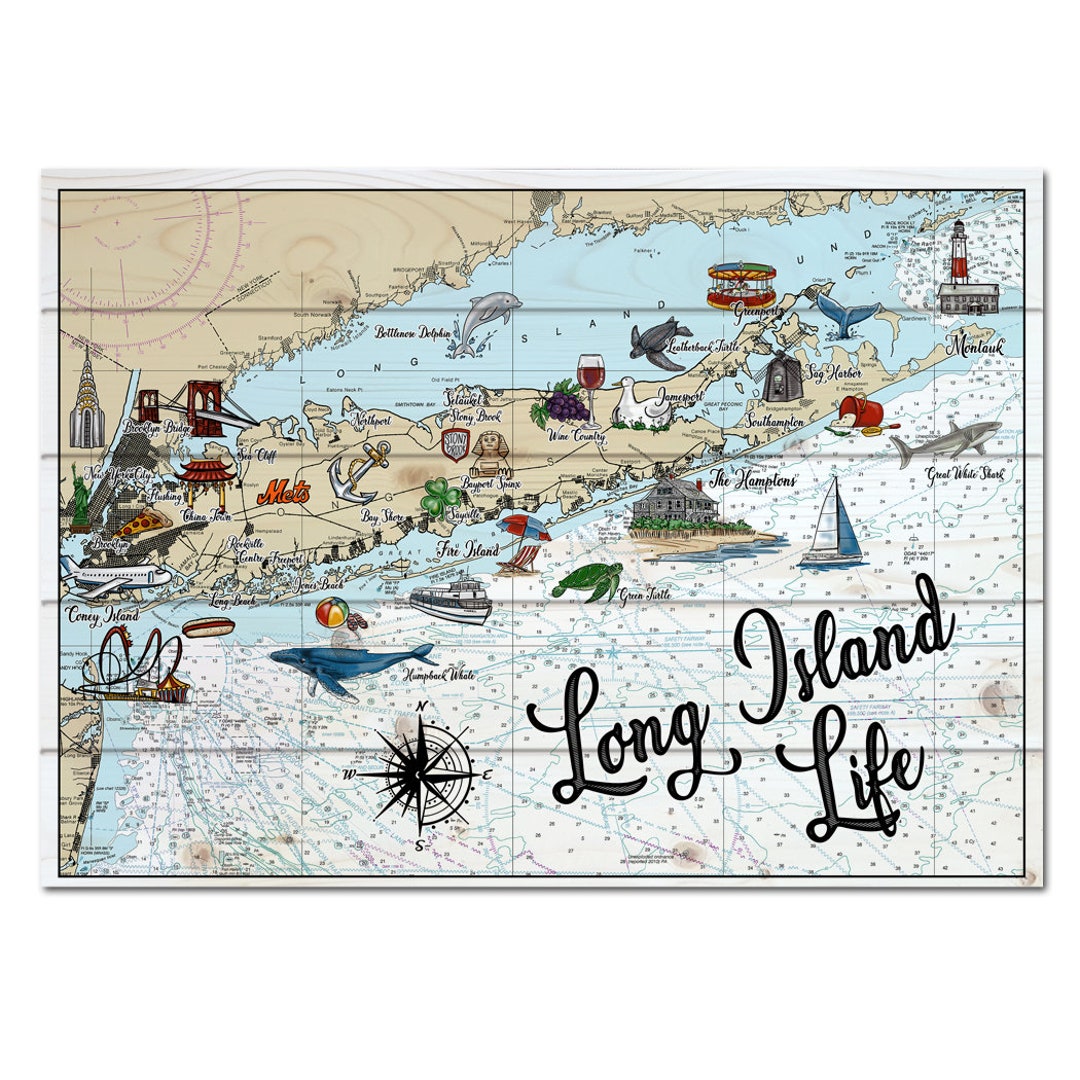 Long Island NY Landmark Map | 18" X 24" | Artwork and Map Printed on ...
