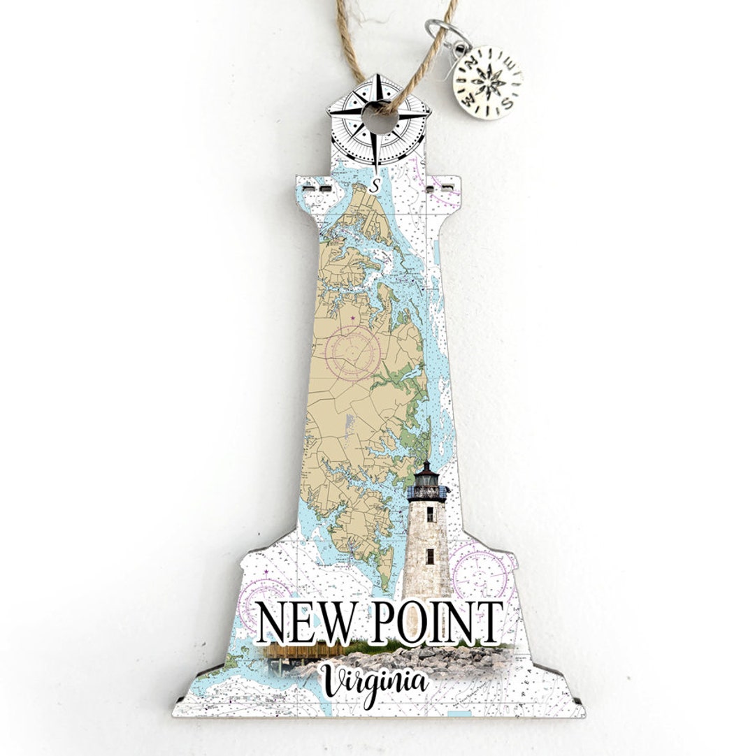 New Point, VA Lighthouse Shaped Wood Map Ornament - Etsy