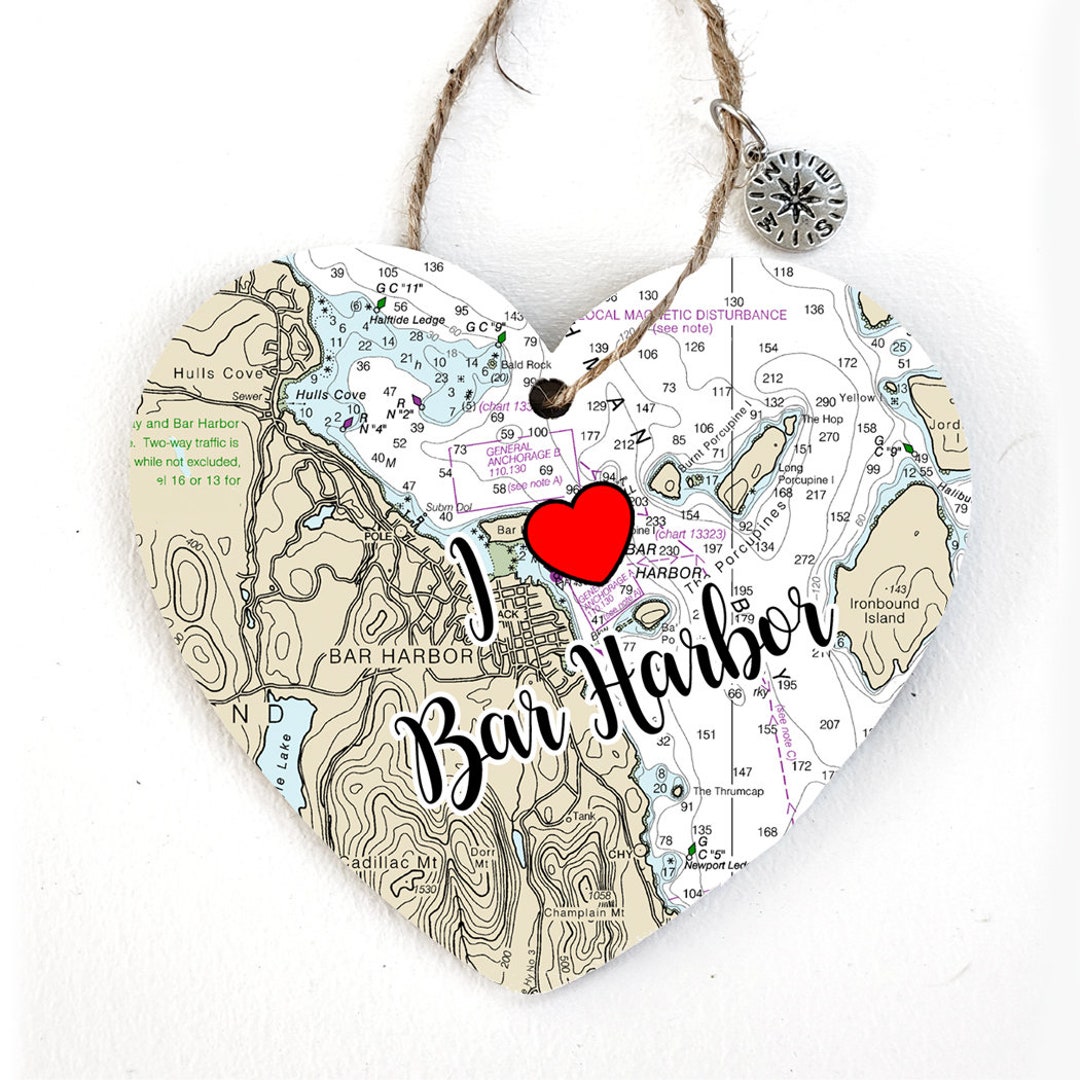 Bar Harbor, Maine Heart Map Ornament - Etsy