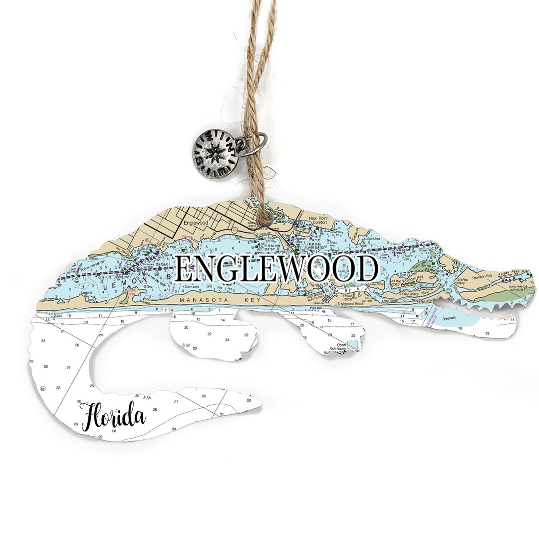 Englewood, FL Alligator Shaped Wood Map Ornament - Etsy