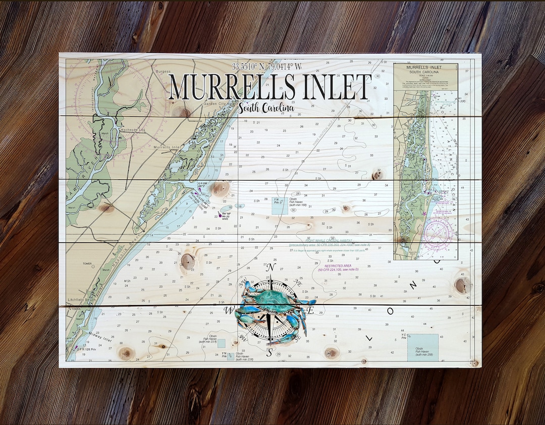 Wood Murrells Inlet, SC Map With Art Options - Etsy