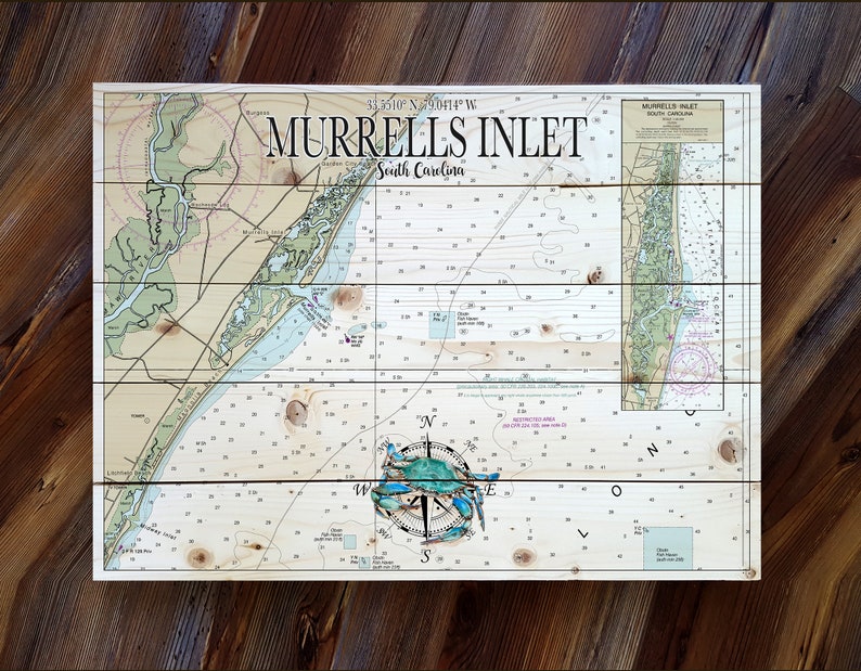 Wood Murrells Inlet, SC Map With Art Options - Etsy
