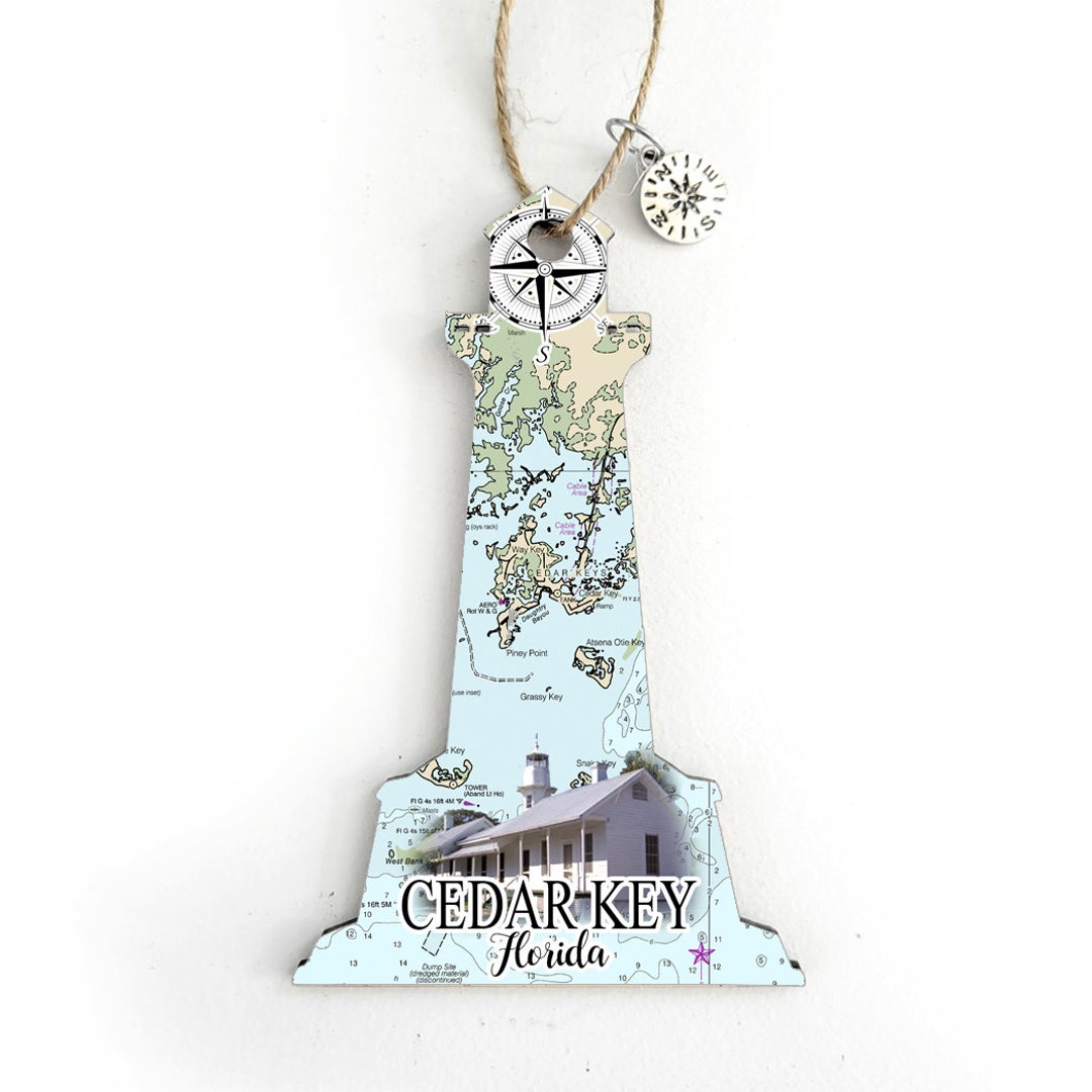 Cedar Key, FL Lighthouse Shaped Wood Map Ornament - Etsy