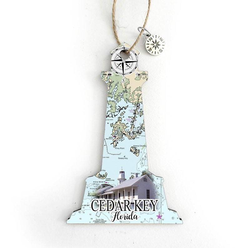 Cedar Key, FL Lighthouse Shaped Wood Map Ornament - Etsy