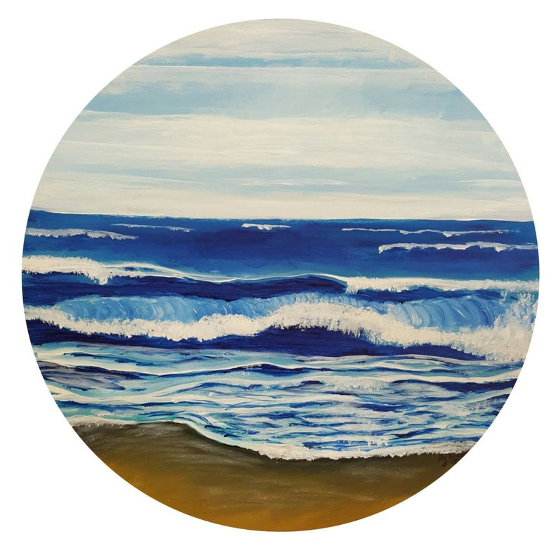 Round Ocean Painting, Nautical Artwork, Beach House Decor, Seascape on ...