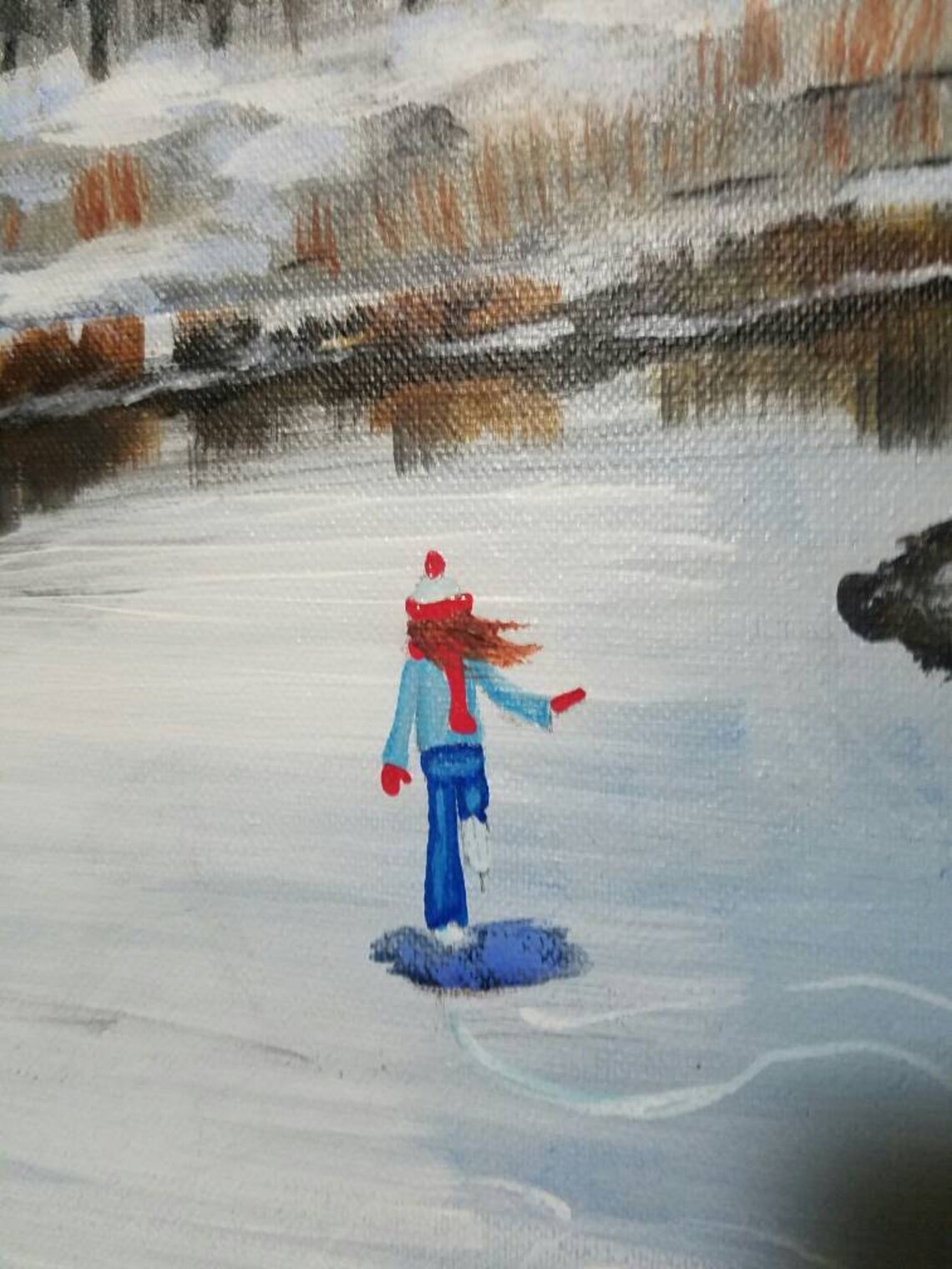Winter Woodlands Original Artwork, Ice Skating Painting, Snowy Scene ...