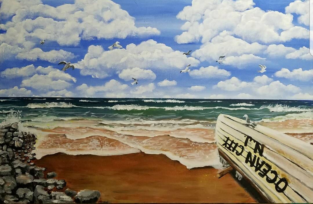 OCNJ, Large Colorful Beach Painting, Seascape Art, Beach House Decor ...
