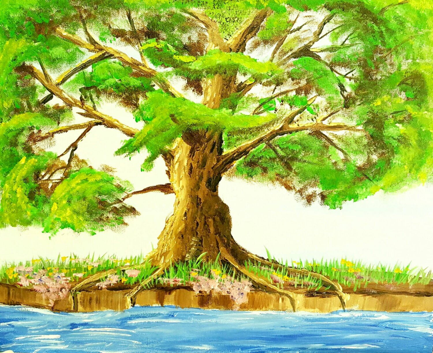 Original Tree Painting, Tree Art, Oak Tree Artwork, Spring and Summer ...