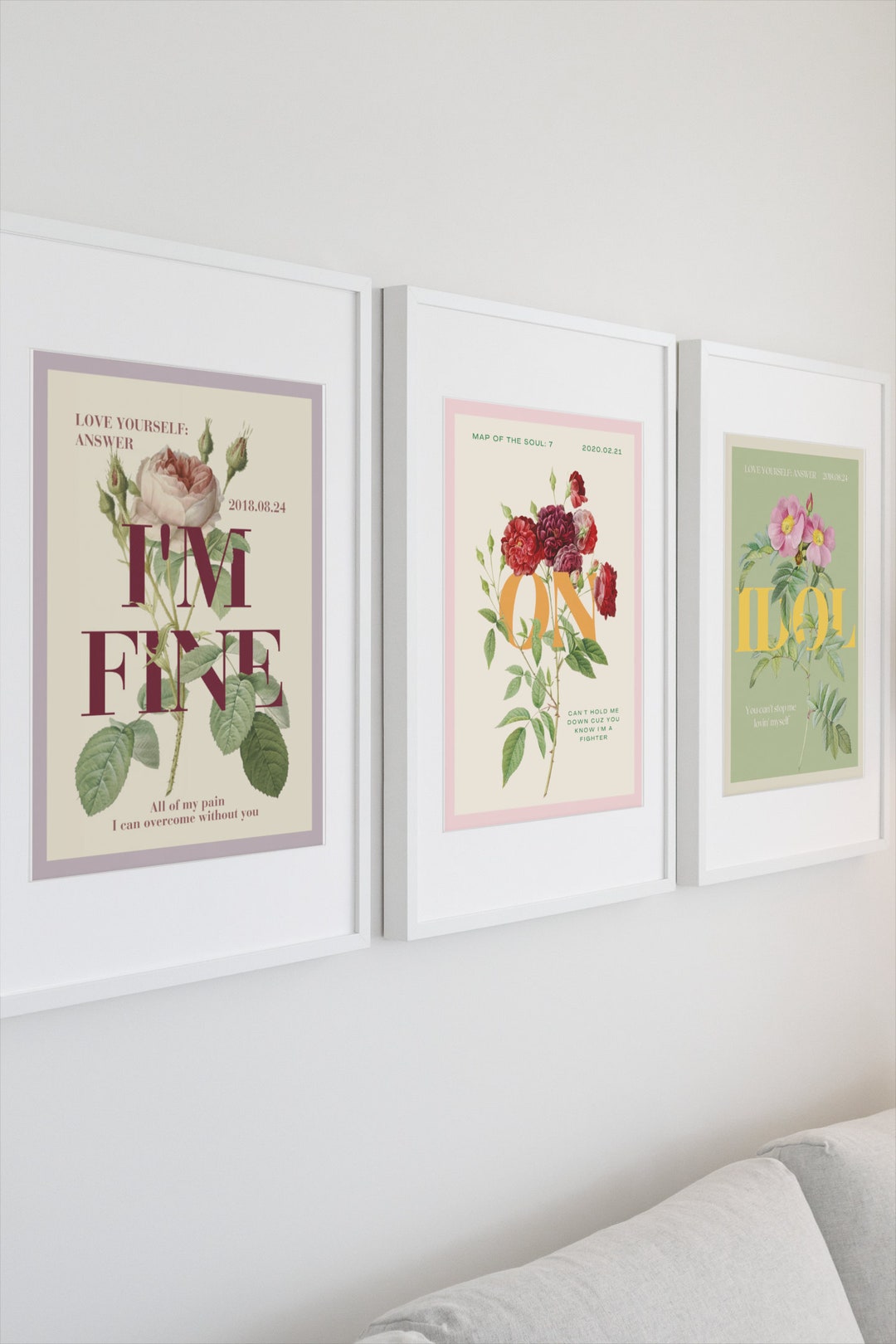 BTS Posters, Set of 3 Floral Digital Art Prints With Song Titles and ...