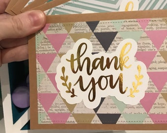 Handmade Greeting Card Set: Thank You // Thanks Folding Cards | Etsy