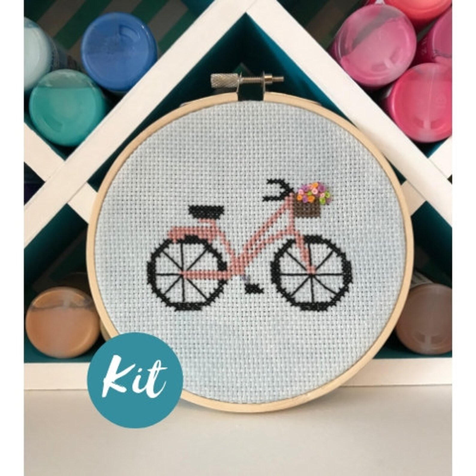 Beginner to Intermediate Cross Stitch Kit: Bicycle / Custom Embroidery ...