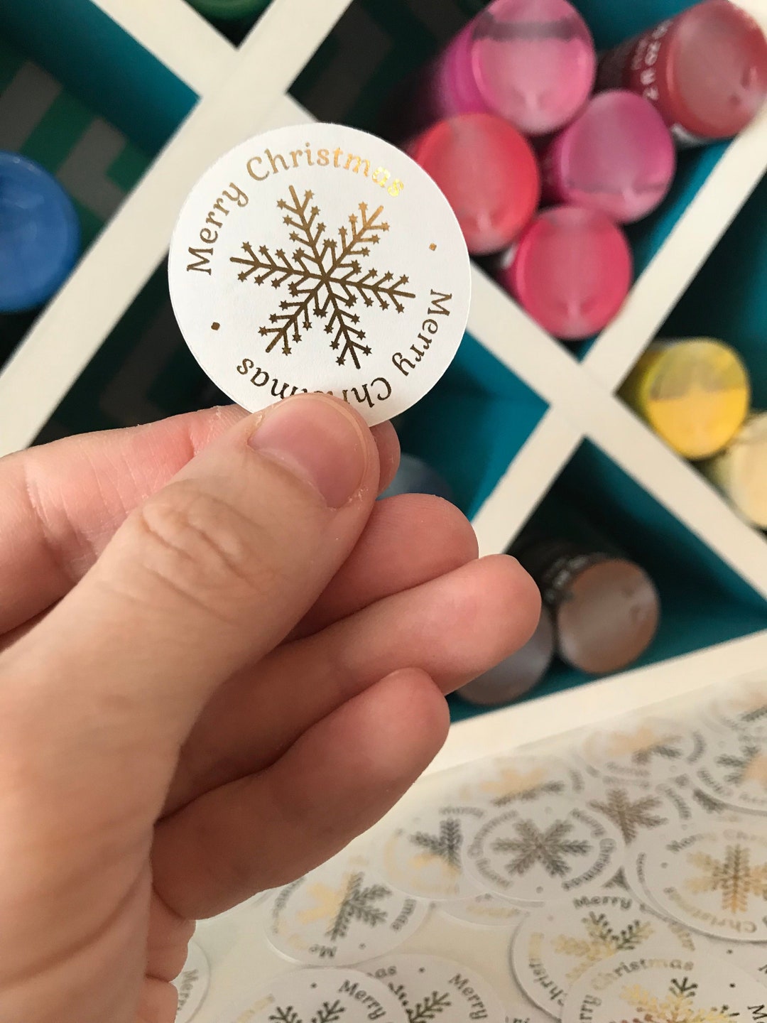 25 Gold Foil Merry Christmas Card Stickers / Custom Snowflake Labels ...