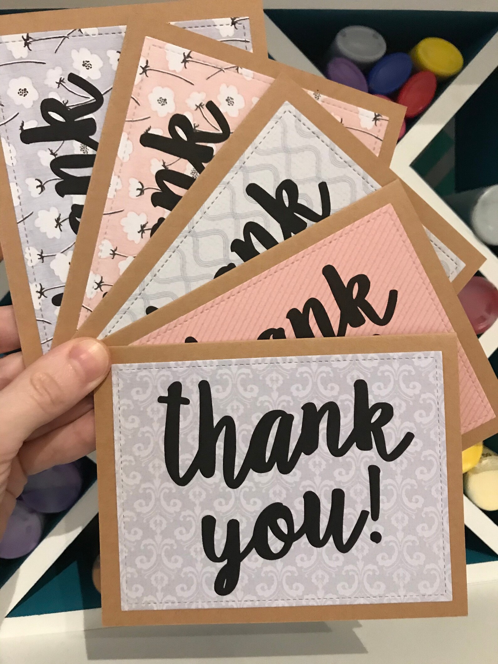 Handmade Greeting Card Set: Thank You // Thanks Folding Cards | Etsy