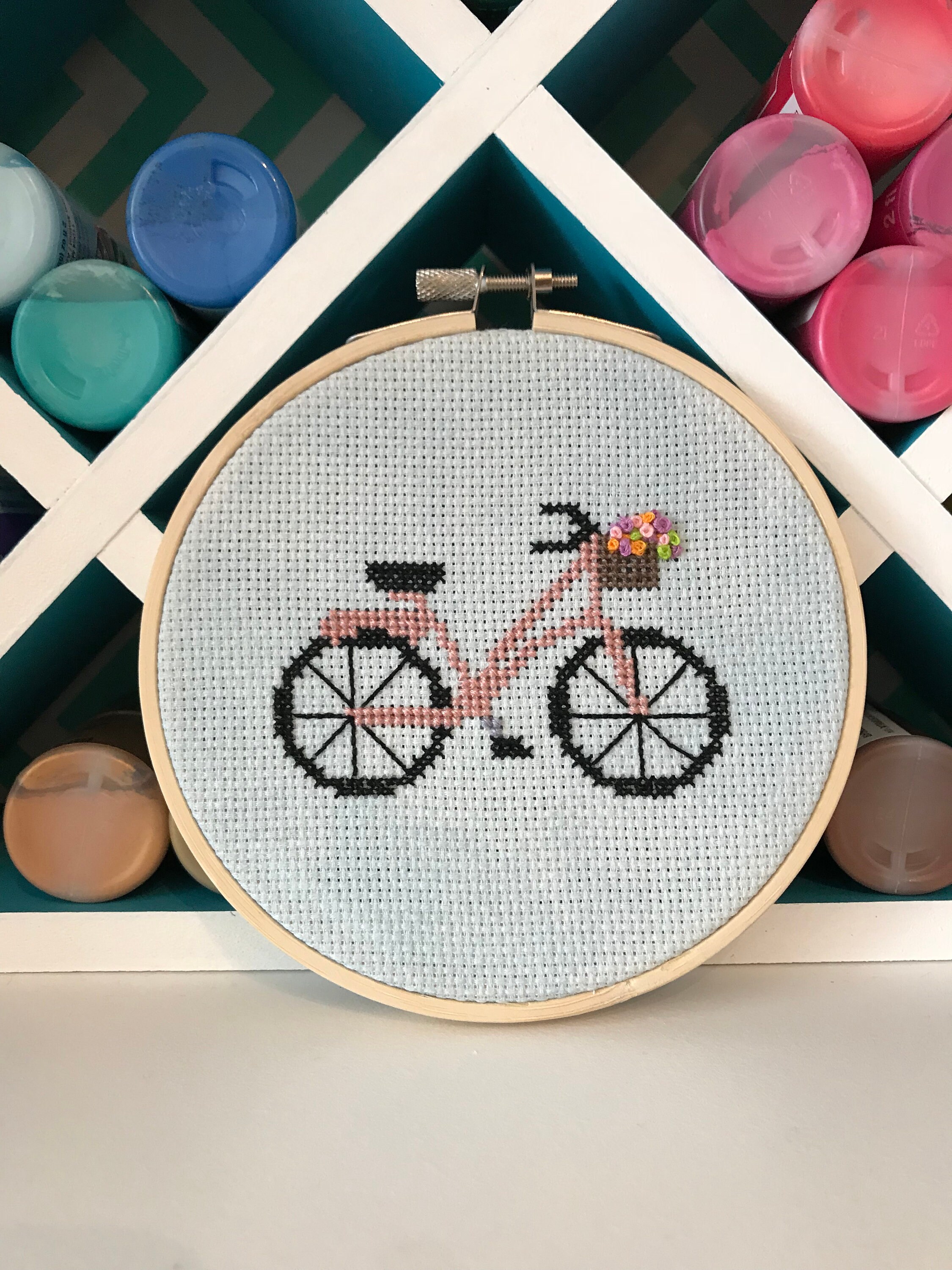Beginner to Intermediate Cross Stitch Kit: Bicycle / Custom Embroidery ...