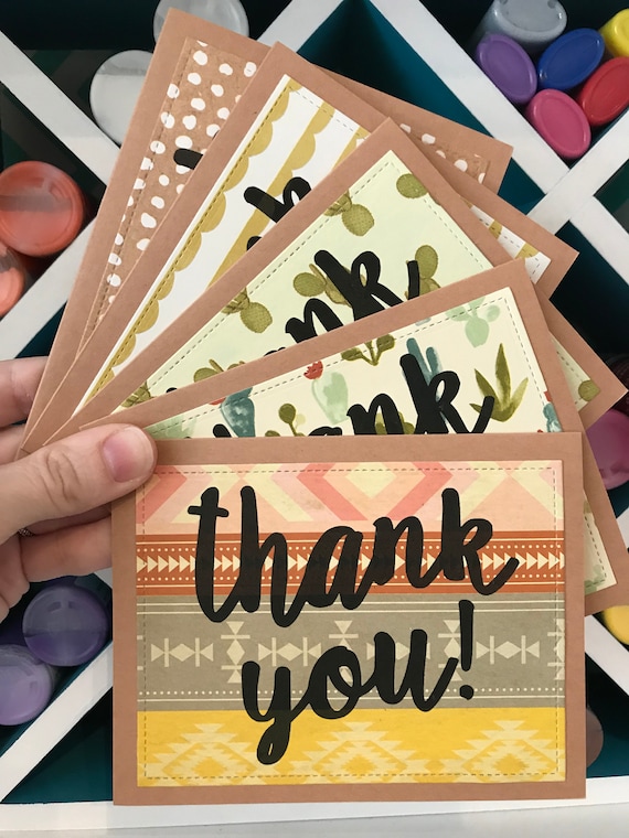 Handmade Greeting Card Set: Thank You // Thanks Folding Cards | Etsy