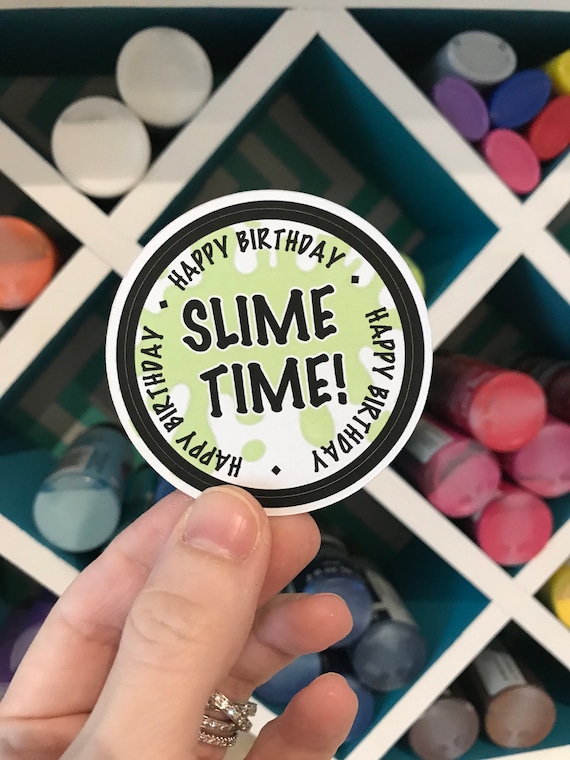 Custom Party Stickers: Slime Party Happy Birthday Tags Sticker / PDF ...