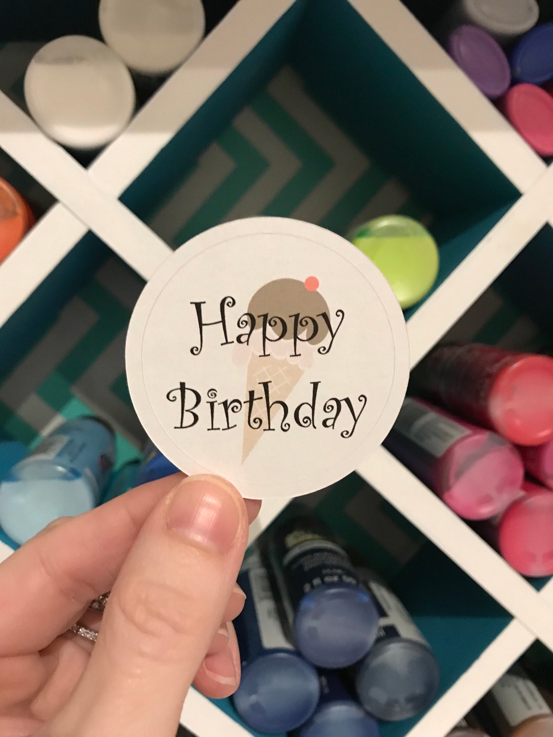 Custom Party Stickers: Ice Cream Party Happy Birthday Tags Sticker ...