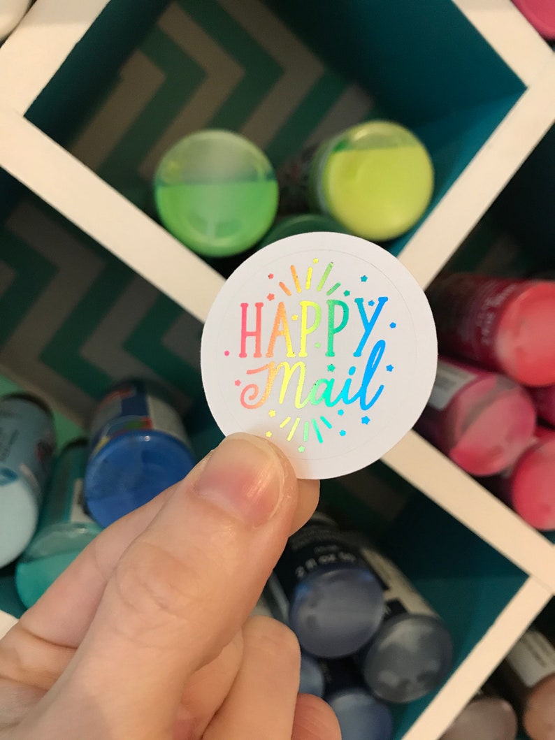25 Gold Foil Happy Mail Stickers // Custom Labels for Packages ...