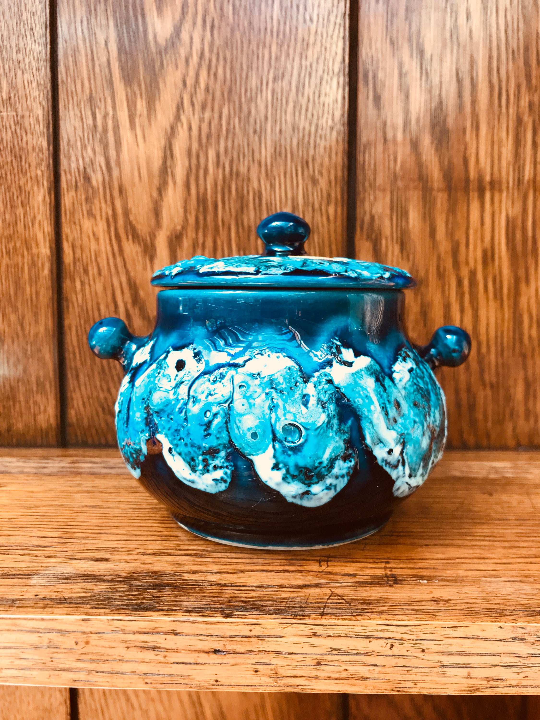 1960s Vallauris French Blue Ceramic Lidded Garlic Keeper Pot with Fat ...