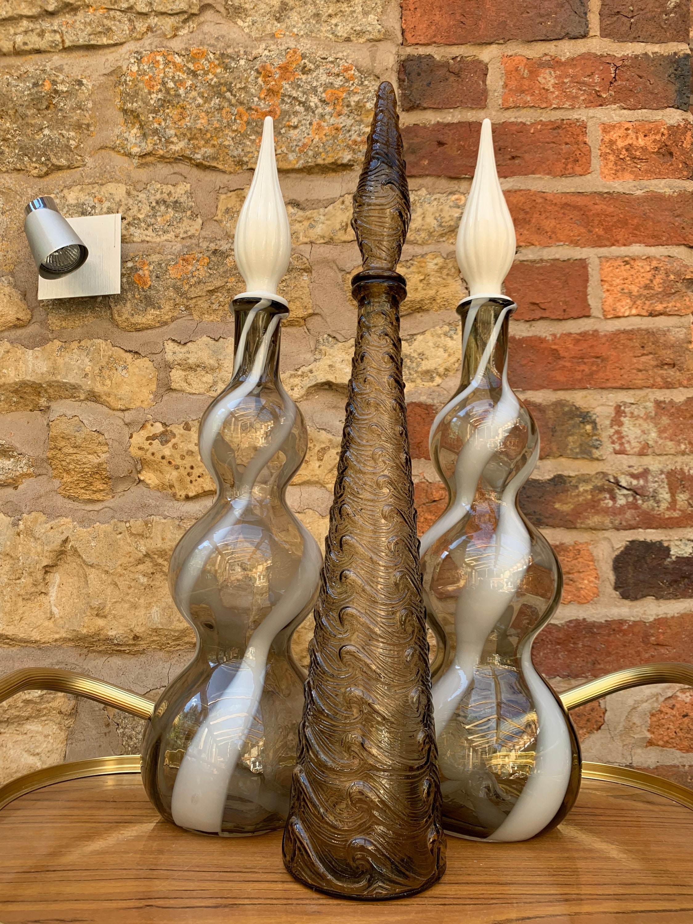Italian Genie Bottles in the Wave Pattern - Vintage Empoli Glass ...