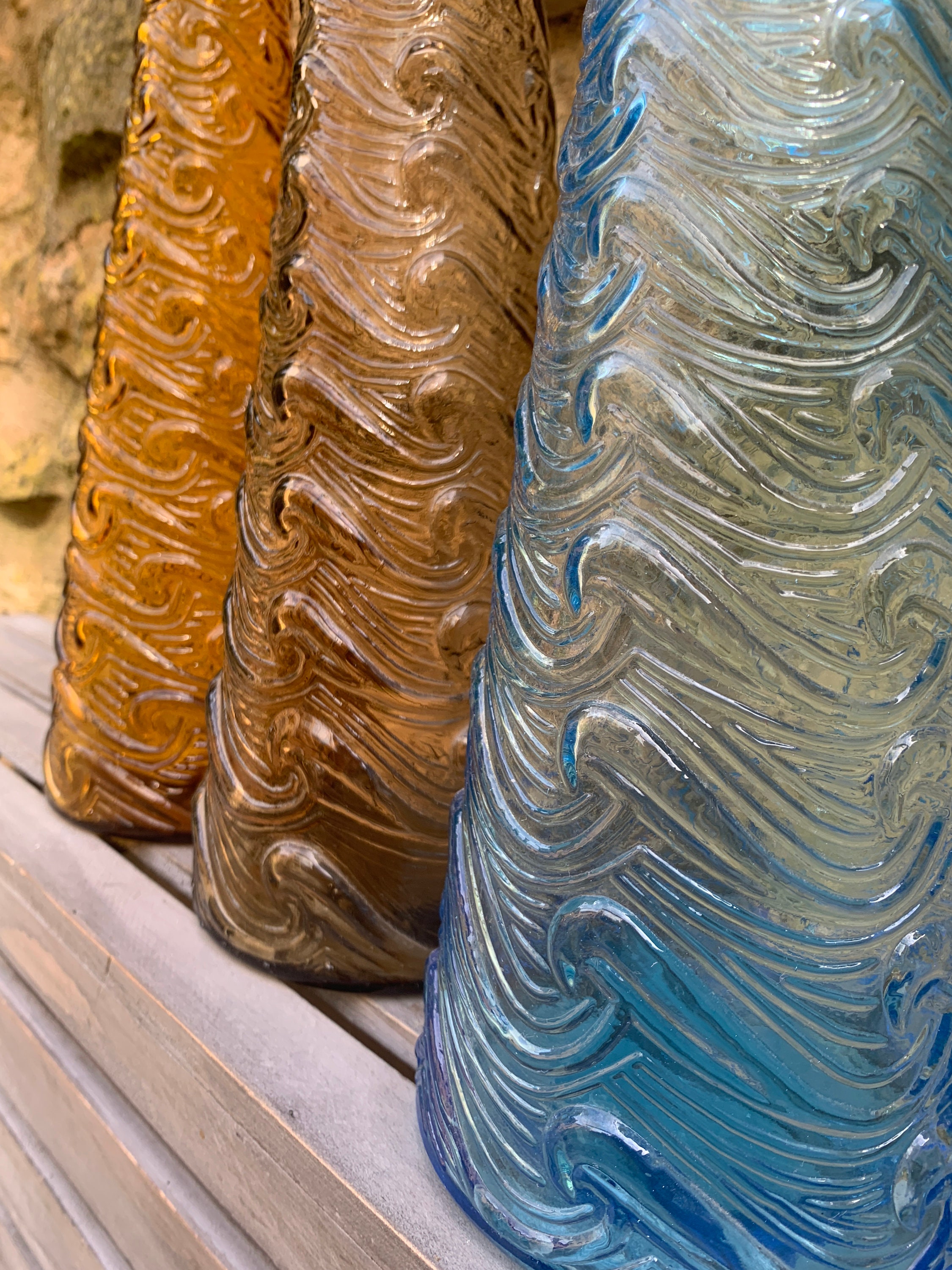 Italian Genie Bottles in the Wave Pattern - Vintage Empoli Glass ...