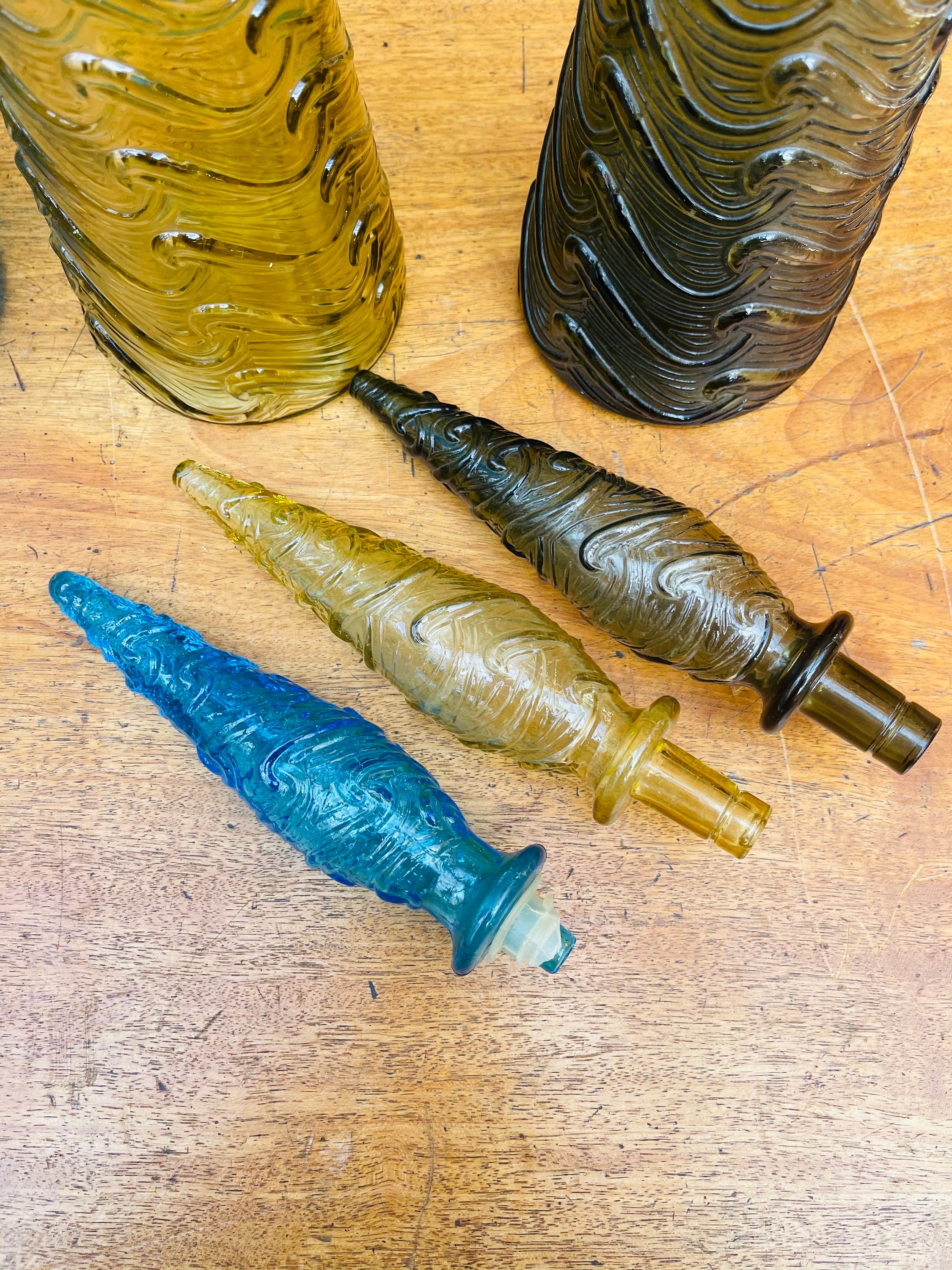 Italian Genie Bottles in the Wave Pattern - Vintage Empoli Glass ...