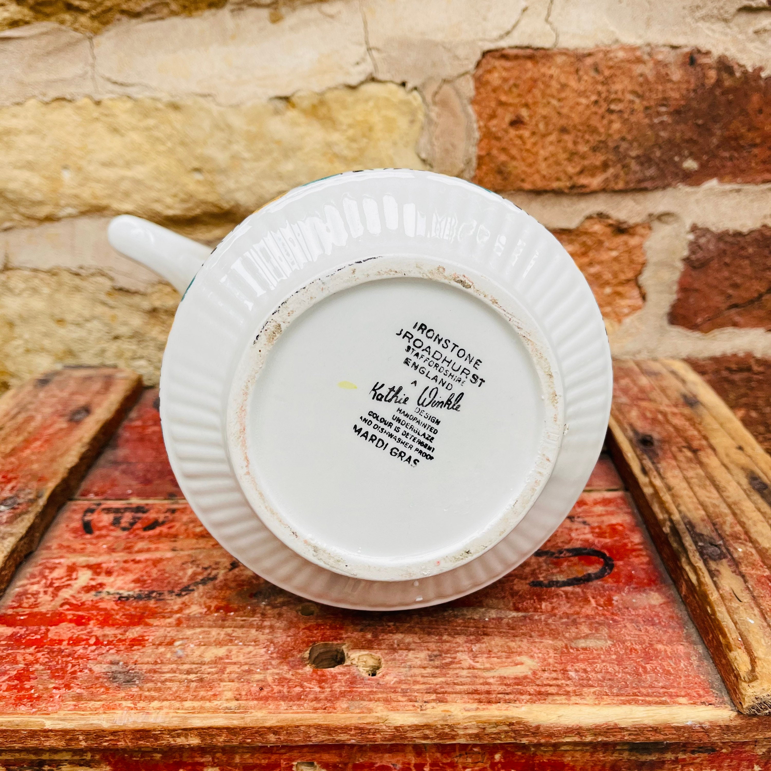 Kathie Winkle Mardi Gras Coffee Pot for Broadhurst Pottery