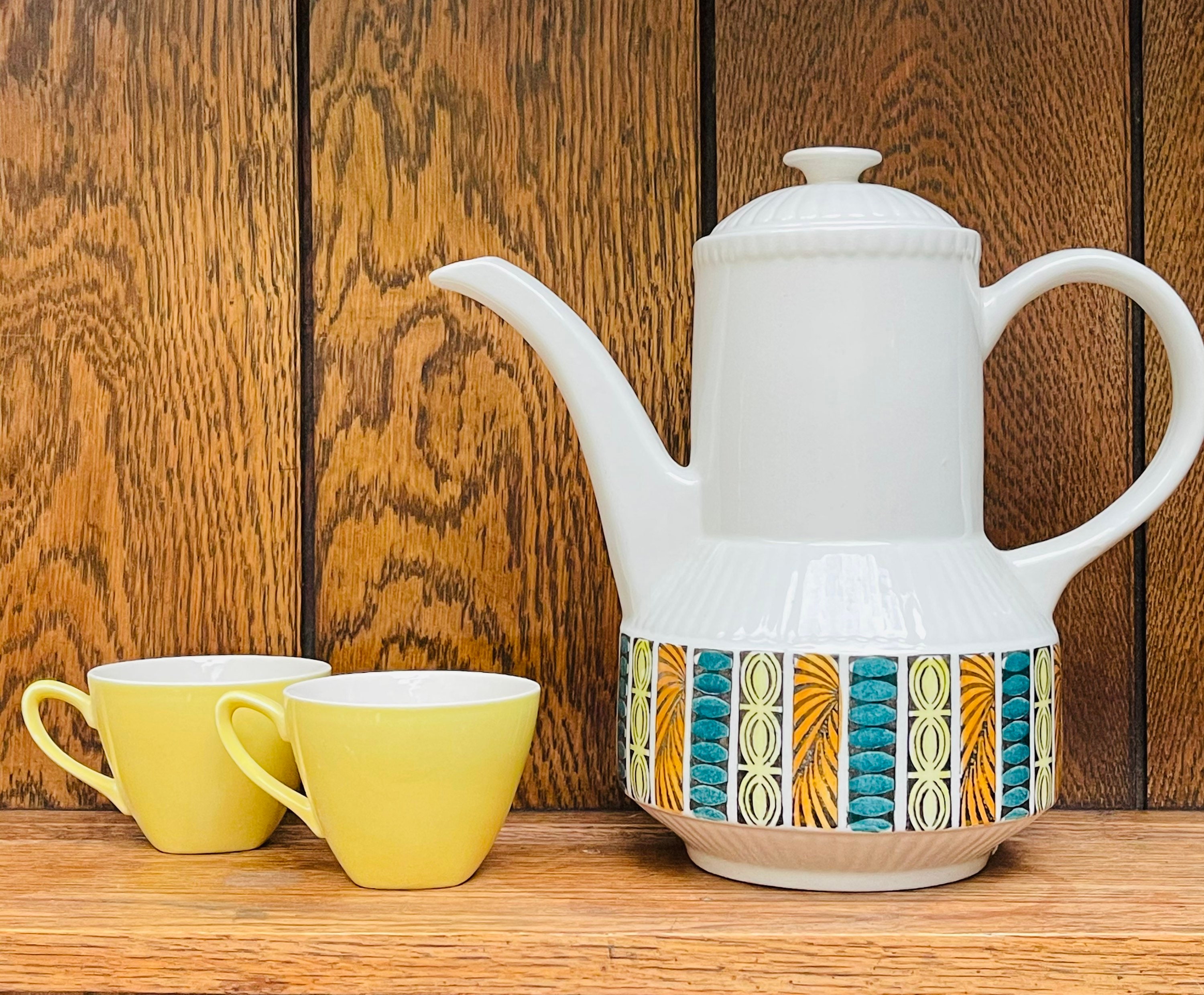 Kathie Winkle Mardi Gras Coffee Pot for Broadhurst Pottery