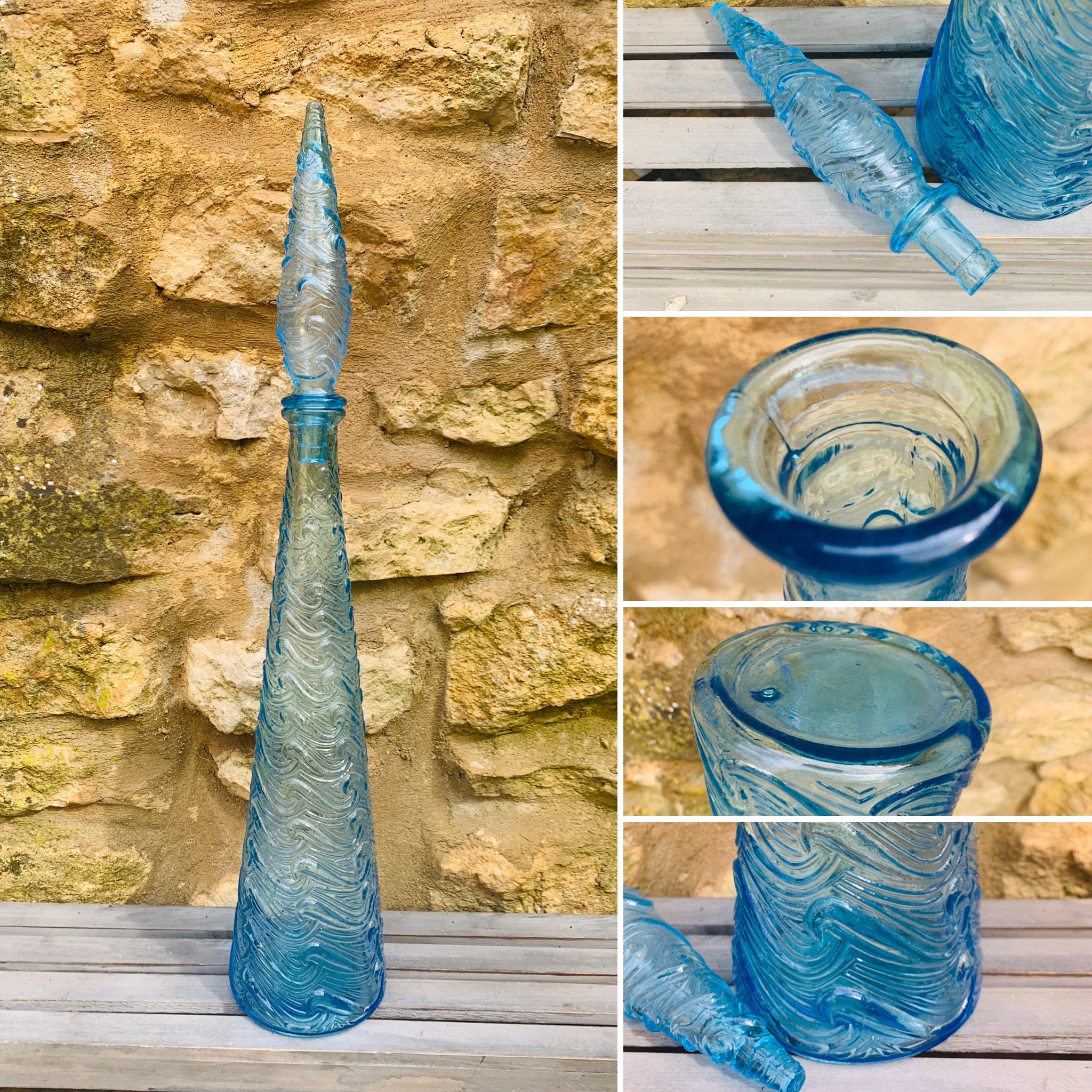 Italian Genie Bottles in the Wave Pattern - Vintage Empoli Glass ...