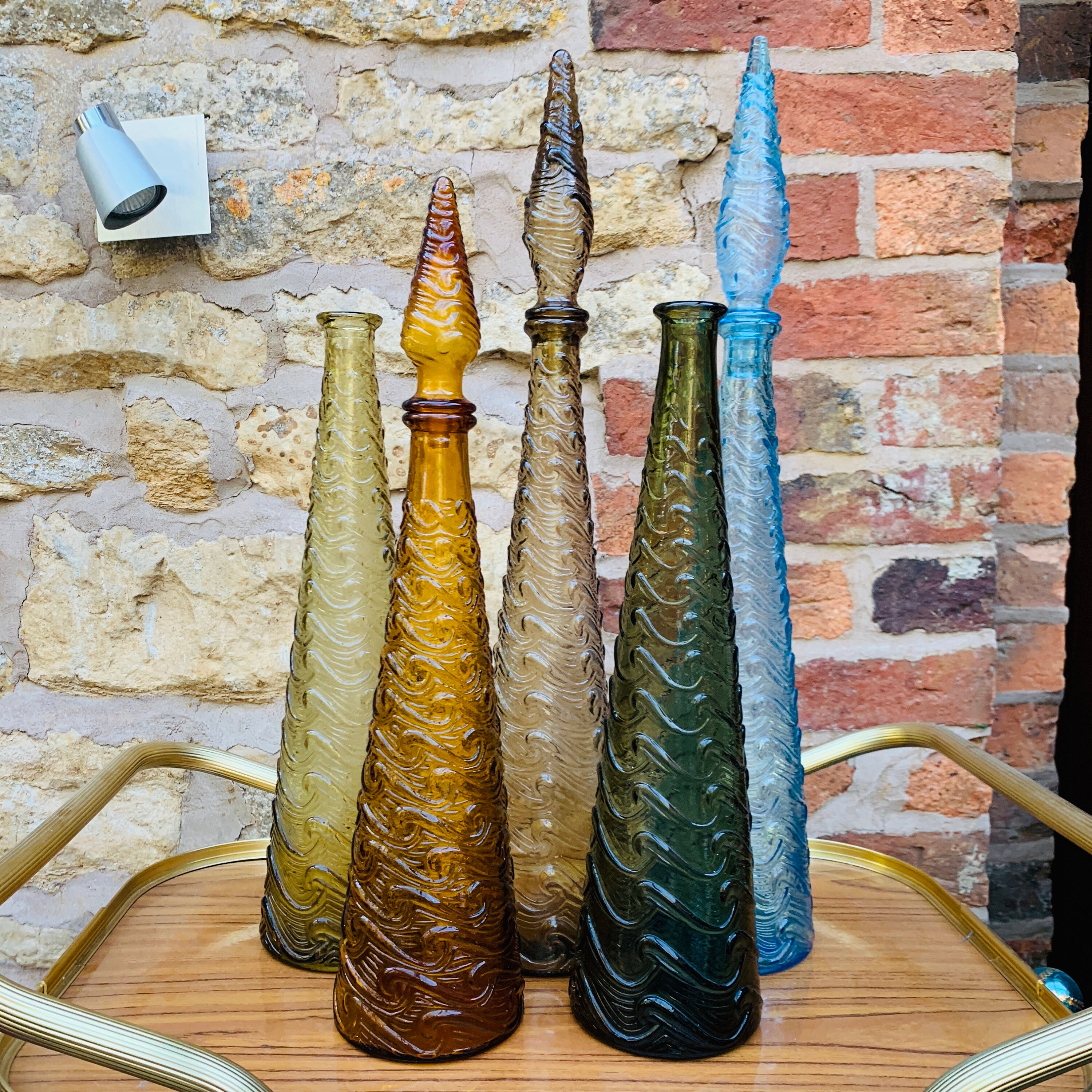 Italian Genie Bottles in the Wave Pattern - Vintage Empoli Glass ...