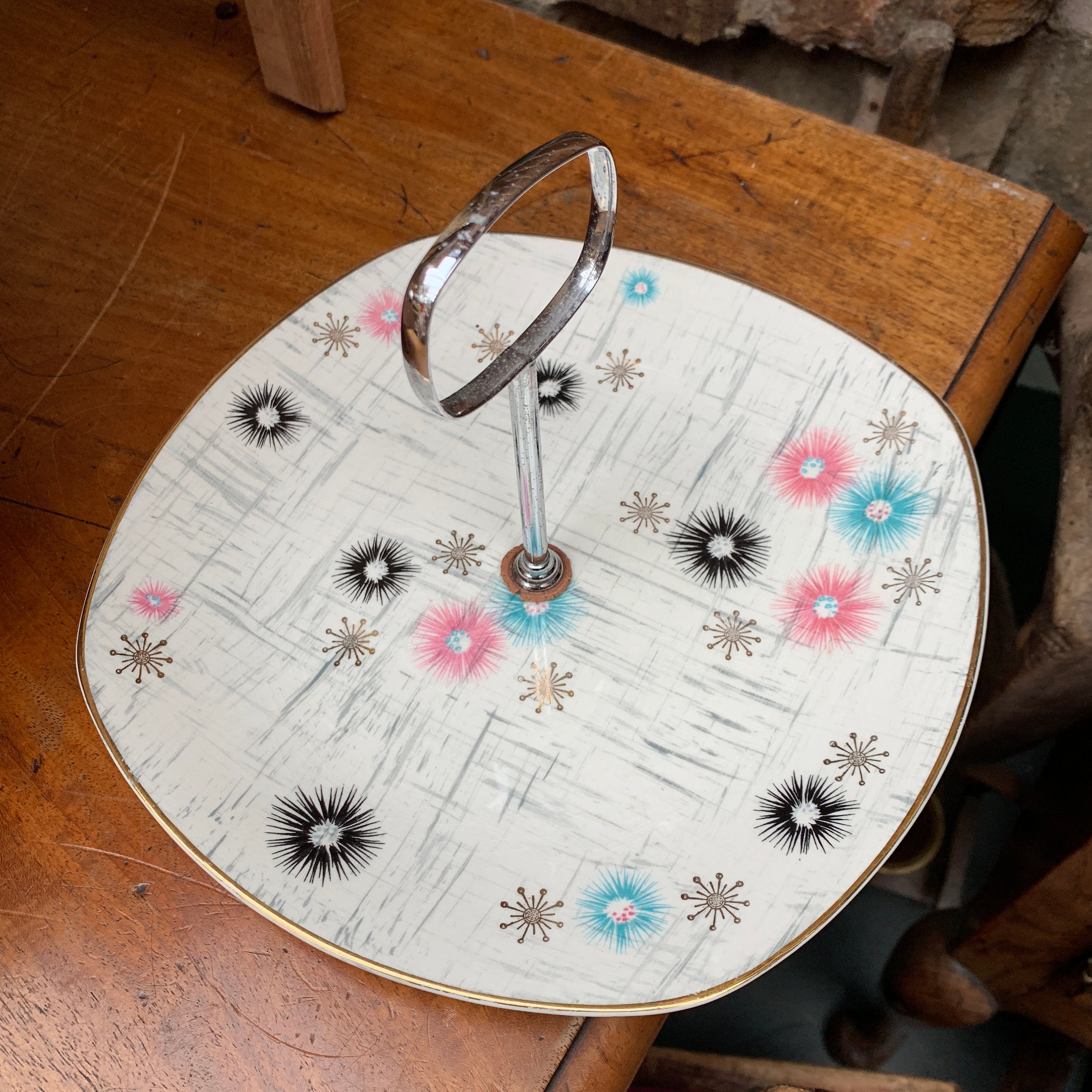 Rare Midwinter Pottery Cascade Pattern 9 Cake Plate with Chrome Handle ...