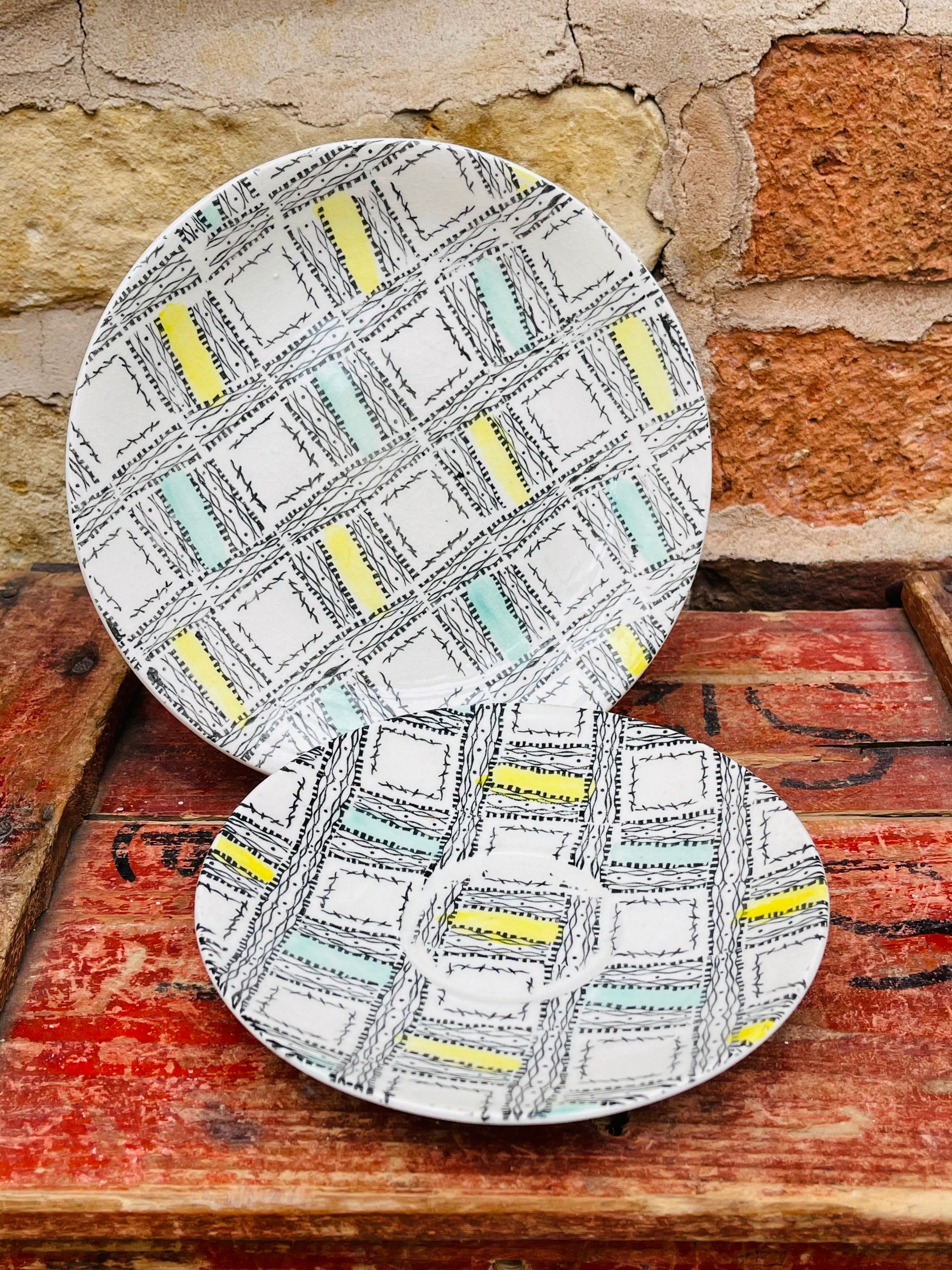 Kathie Winkle Jamboree Small Plate and Saucer for Broadhurst Pottery