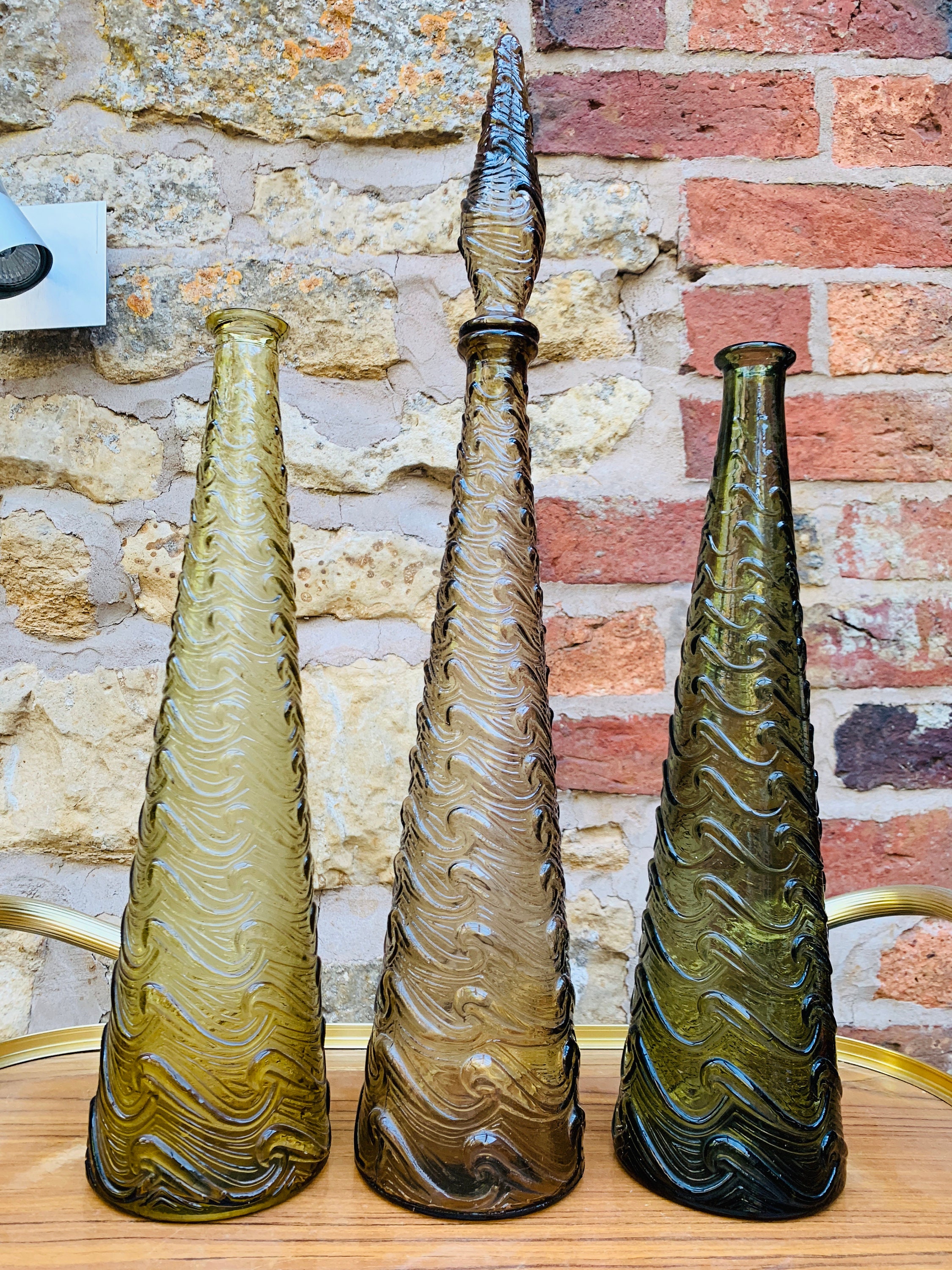 Italian Genie Bottles in the Wave Pattern - Vintage Empoli Glass ...