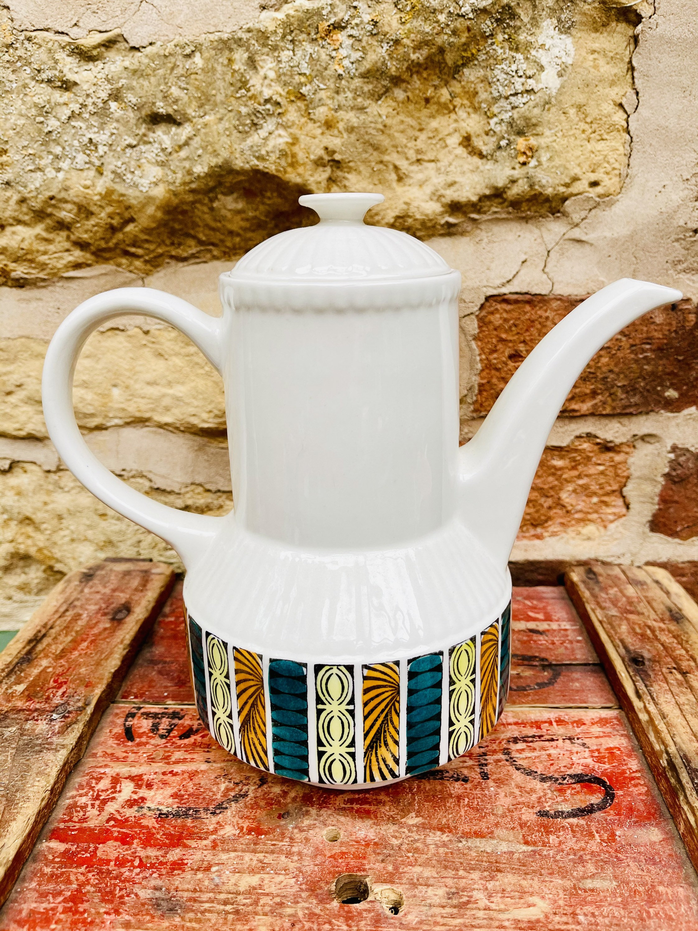 Kathie Winkle Mardi Gras Coffee Pot for Broadhurst Pottery