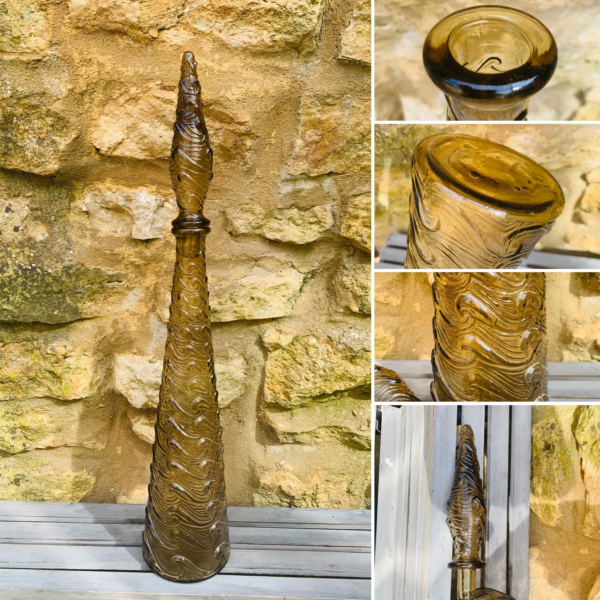 Italian Genie Bottles in the Wave Pattern - Vintage Empoli Glass ...